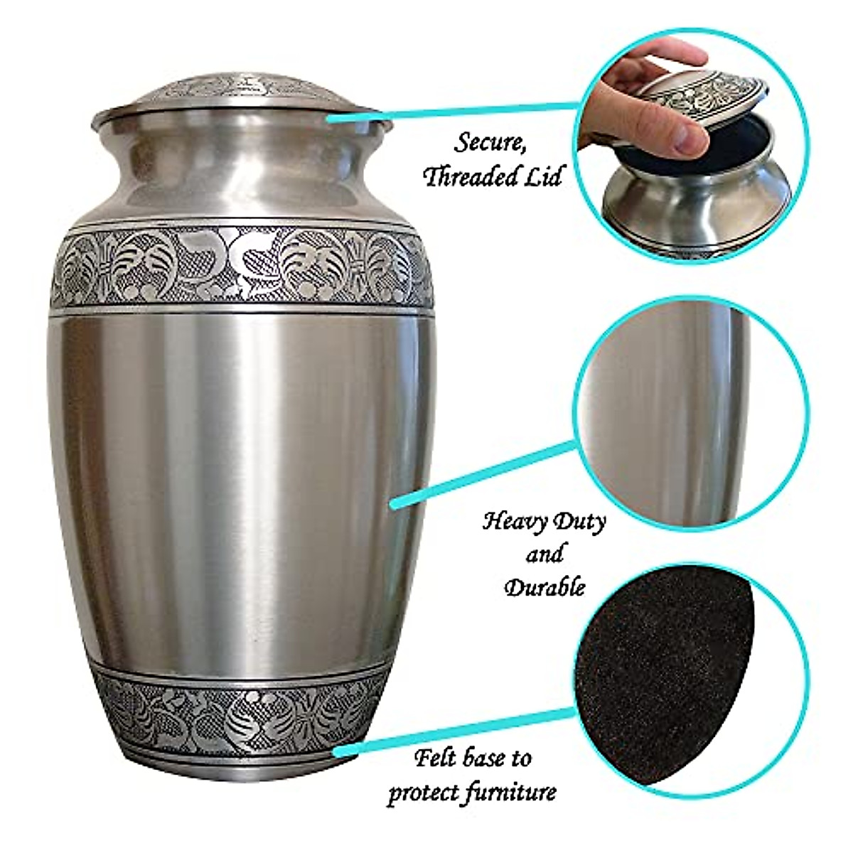Customized Pewter Funeral Cremation Urn, Adult Size with Personalization
