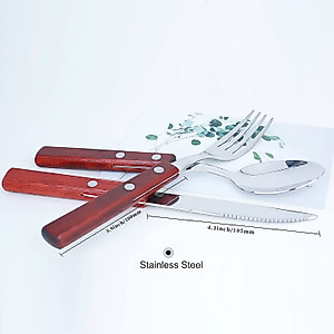 Gracelife 6-Pack Wooden Handle Stainless Steel Cutlery Set Forks Spoons Knives Flatware Set