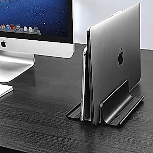Double Adjustable Vertical Laptop Stand Newly Designed 2 Slots Aluminum Desktop Dual Holder for All MacBook/Chromebook/Surface/Dell/iPad Up to 17.3 Inches - Black