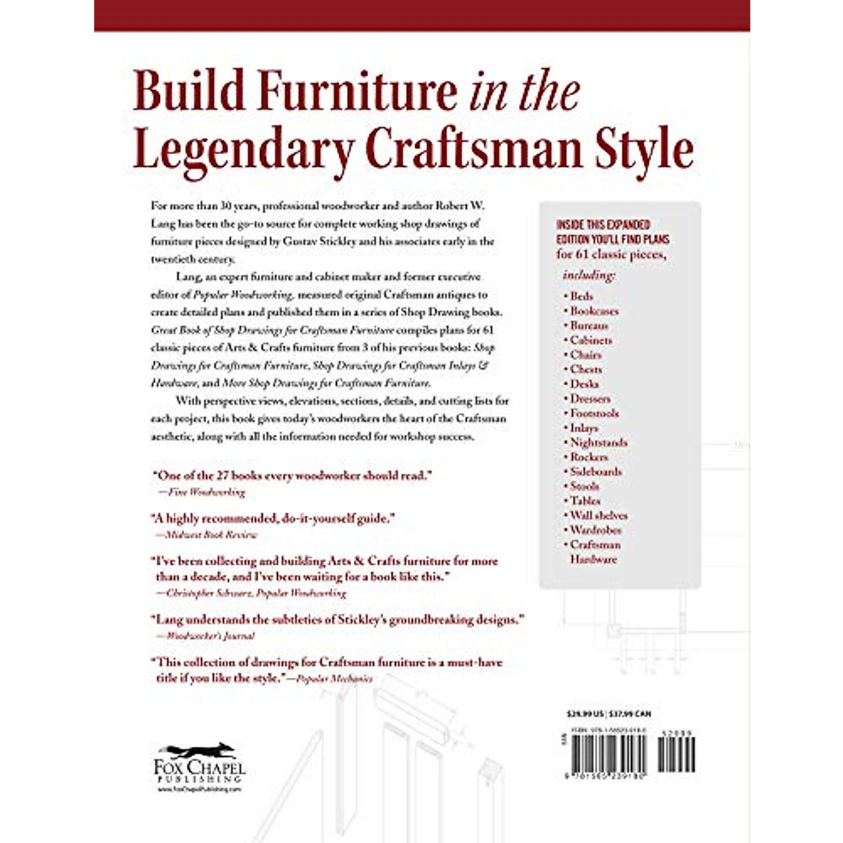 Great Book of Shop Drawings for Craftsman Furniture, Revised & Expanded Second Edition: Authentic and Fully Detailed Plans for 61 Classic Pieces (Fox Chapel Publishing) Complete Full-Perspective Views