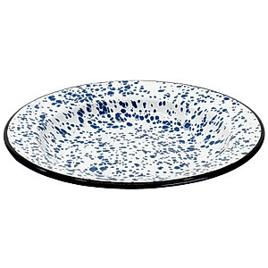 Red Co. Set of 4 Enamelware Metal Classic 8" Round Salad Plate, Navy Blue Marble/Black Rim - Splatter Design