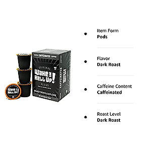 Wake The Hell Up! Dark Roast Single Serve Coffee Pods | Ultra-Caffeinated Coffee For K-Cup Compatible Brewers | 12 Count, 2.0 Compatible