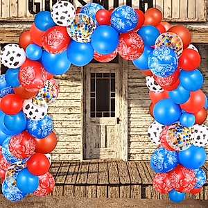 130 Pieces Western Cow Boy Balloon Arch Garland Blue Red Cowboy Bandana Latex Balloons Western Theme Supplies for Party Boys and Girls Baby Shower Cowboy Birthday Party Decorations