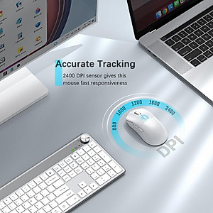 J JOYACCESS Wireless Keyboard and Mouse, Portable Wireless Keyboard,Ergonomic Keyboard Mouse Combo,Designed with Volume Knob and Numeric Keypad, Compatible with Most OS/PC/Window/Mac-Silver White