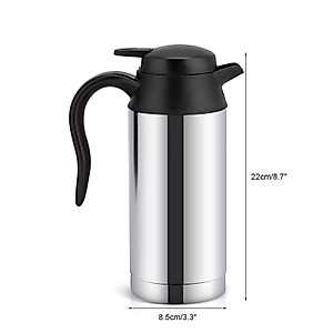 12V 750ml Car Electric Bottle, Stainless Steel Electric Car Kettle Heating Cup Coffee Mug Travel Water Bottle