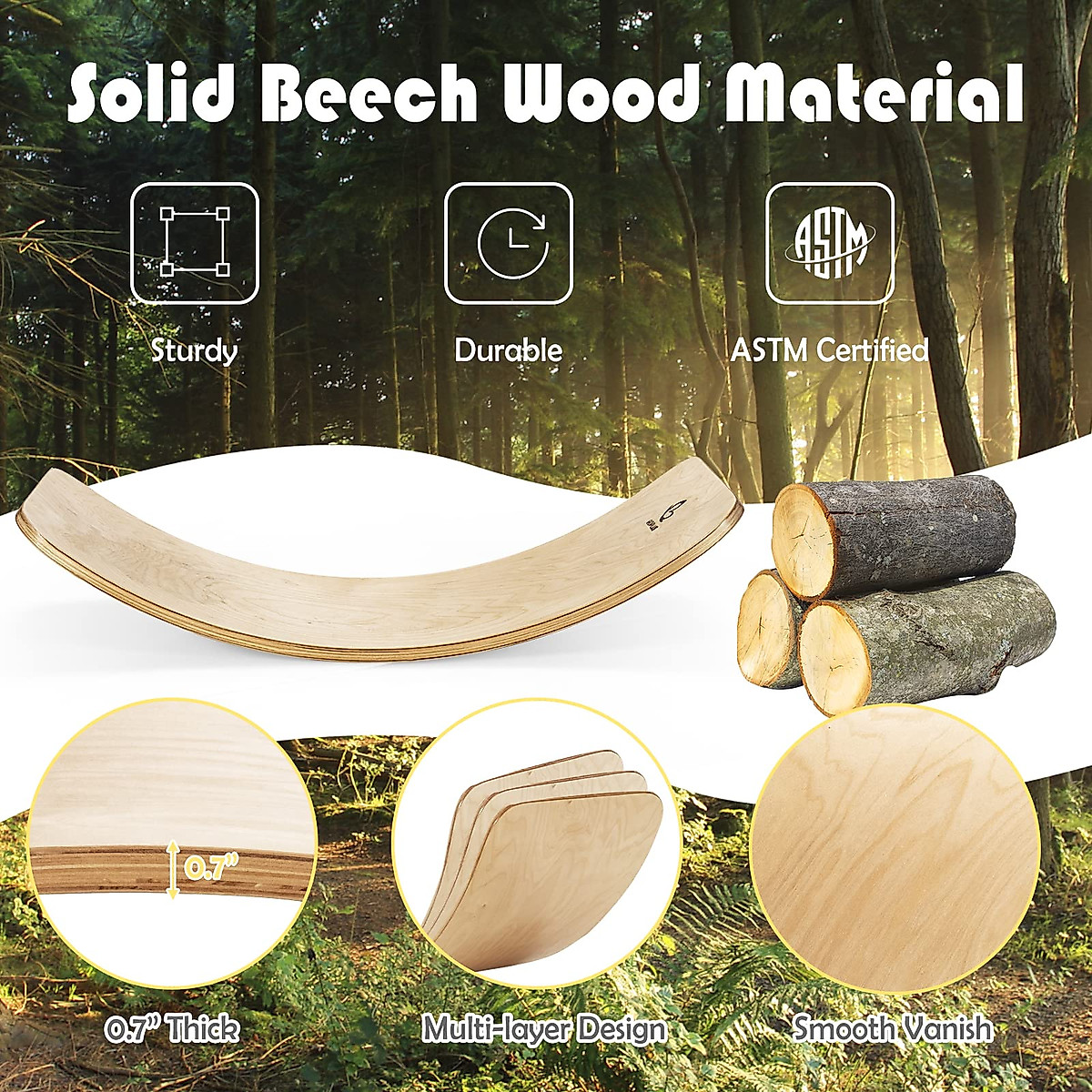 Goplus Wobble Board, 35Inch Wooden Balance Board for Kids & Adults Support 660LBS, Toddler Open-Ended Learning Toy Yoga Curvy Rocker Board for Balance Training, Home Exercise (15.5 INCH Width)