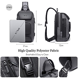 FANDARE Sling Chest Bag Men Business Shoulder Crossbody Backpack fit 9.7 inch Tablet Large Casual Daypack for Outdoor Travel Work Hiking Running Indoor Activities Durable Polyester Gray