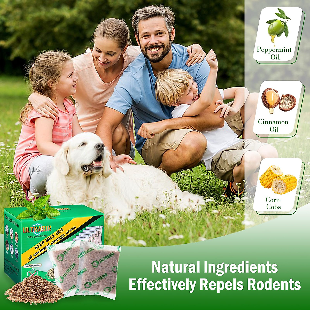 Ultrasir Rodent Repellent, Mouse Repellent 10 Pouches, Peppermint Oil Pest Repellent Granules for Mice Rats Squirrels Ants Spiders, Natural Repel Mouse Deterrent for House,Car,RV,Garage,Cabin,Basement