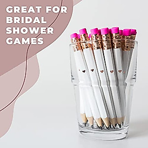MARKT Mini Heart Pencils for Bridal Shower Games & Wedding Favors, Small White Pencils With Rose Gold Foil for Party Prizes or Gifts for Guests, Pre Sharpened Golf Pencils With Erasers (30 Pack)