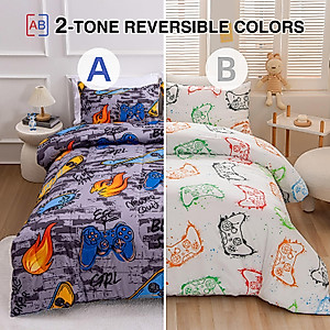 Btargot Kids All Season Grey Dinosaur Printed Bedding Comforter Sets with 2 Pillowcases Twin Size 3 Pieces for Boys Girls Teens Adults