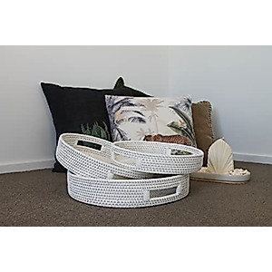 SIMPLY FABULOUS White Round Rattan Tray, Set of 2 Serving Trays with Handles, 13 & 11 inch