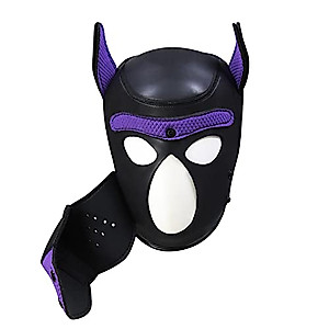 XL Neoprene Pup Hood,Pup Hood,Puppy Mask Adult,Pup Play Mask for Men Women,Neoprene Dog Mask with Collar&Armband (Purple, XL)