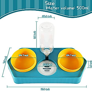 Dog Bowls 3 in 1, Cat Bowls for Food with Gravity Water Bottle, Dog Water Bowl Dispenser No-Spill, Automatic Cat Feeders Detachable for Dogs Cats Pets (Blue)