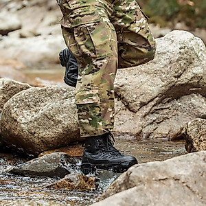 FREE SOLDIER Outdoor Men's Tactical Military Combat Ankle Boots Water Resistant Lightweight Mid Hiking Boots(Black7)