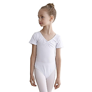 Daydance White Girl's Dance Leotards Short Sleeve Ballet Outfits for Training