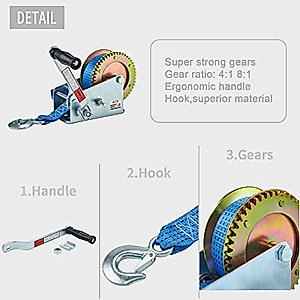 OPENROAD Boat Winch 3200lbs Hand Winch, with 32ft Blue Strap and 2 Speed switchable, for Boat Trailer Towing Winch……