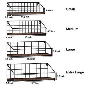 YGEOMER 4 Set Floating Shelves, Wall Hanging Shelves with Wire Baskets for Bathroom, Kitchen, Living Room, Bedroom (Carbon Black)
