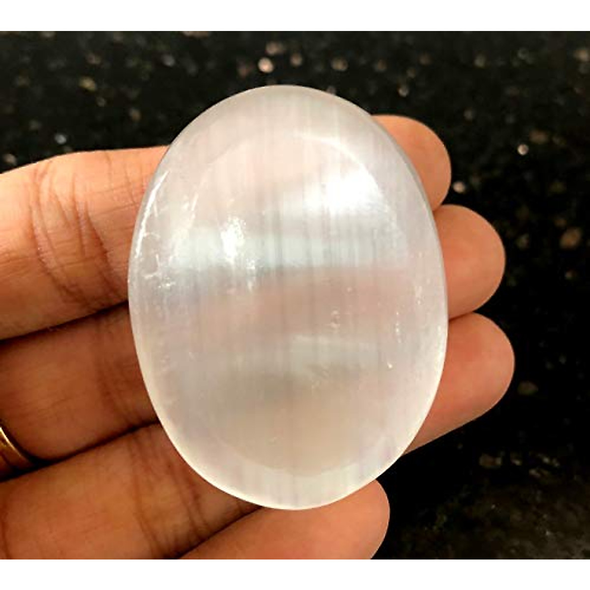 crystalmiracle Beautiful Natural Selenite Worry Stone Crystal Healing Reiki Positive Energy Thumb Stone Feng Shui Peace Gemstone