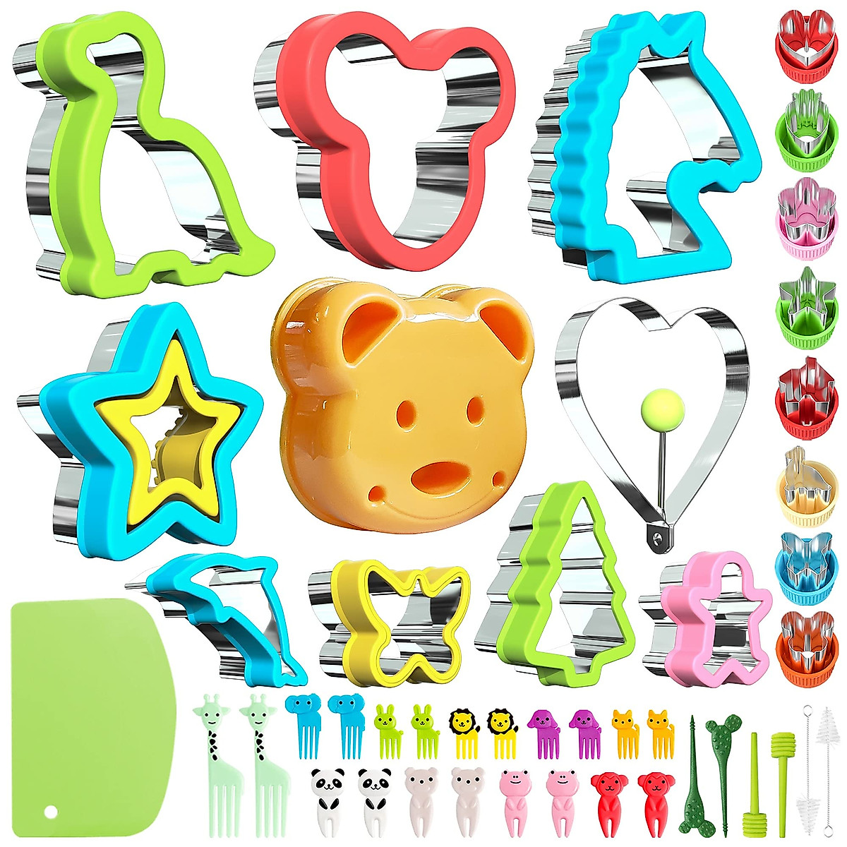 Sandwich Cutters for Kids Lunch,Sandwich Cutter and Sealer,Sandwich Cutter Set,Kids Lunch Accessories-Vegetable Fruit Cutter Set,Micky Mouse,Dinosaur,Star,Gingerbread Man Shapes(45Pcs)