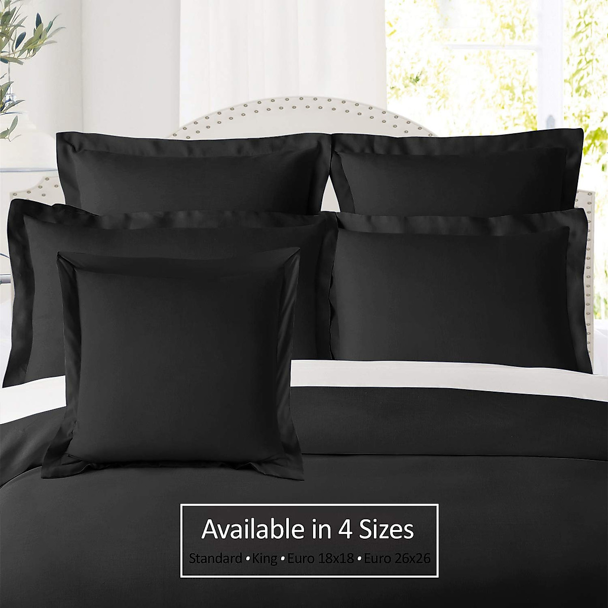 Nestl Soft Pillow Shams Set of 2 - Double Brushed Microfiber Pillow Covers - Hotel Style Premium Bed Pillow Cases, with 1.5” Decorative Flange, King 20"x36" - Black