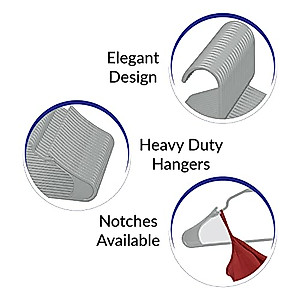 ROYALE 60 Pack Grey Plastic Hangers for Clothes - Heavy Duty Plastic Clothes Hanger Ideal for Everyday Standard Use - Lightweight & Space Saving Notched Plastic Hangers - Slim & Sleek Shoulder Groove