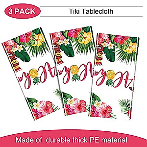 3 Pack Hawaiian Luau Tablecloths, Luau Decoration Aloha Tropical Palm Leaves Table Cloth Hawaii Disposable Plastic Rectangular Table Cover Tiki Party Supplies for Birthday Summer Kid, 54 x 108 Inch
