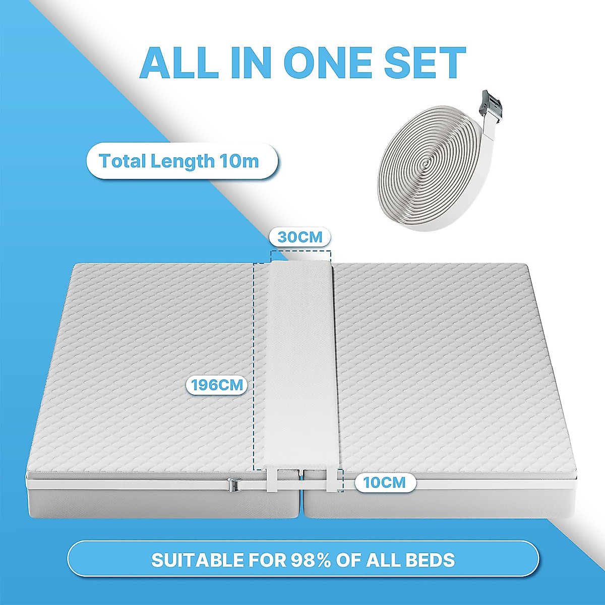 HUGCHG Bed Bridge Twin to King Connector Kit,12" Extra Wide Bed Gap Filler,Adjustable Mattress Connector with Straps for Twin Beds