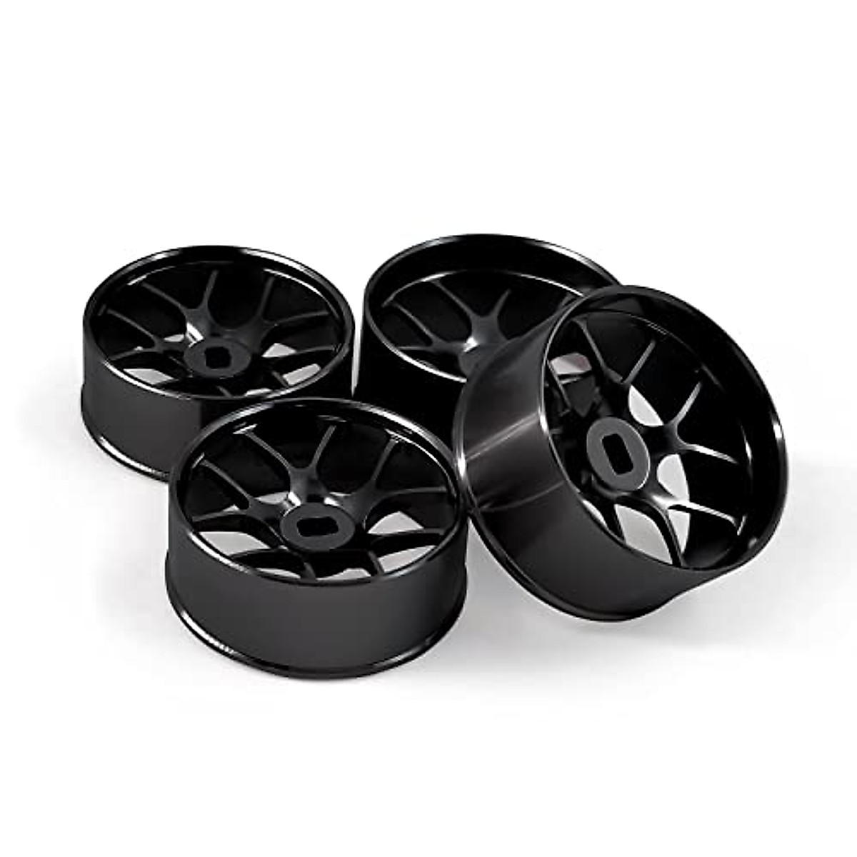 Abendor 4Pcs Metal 1/24 1/28 RC Car Drift Wheels, [2N+2W] 22mm 1/28 RC Car Drift Hubs for BBS Mini-Q HGD1 Mini-D DRZ Wltoys K969 K989 Rc Car Upgrade Parts (Black, 3.5 Degree)