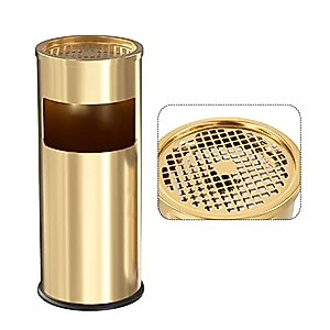 POWLAB Trash Can Outdoor Waste Container Round Stainless Steel Trash Can with Removable Inner Bucket for Disposal Commercial Waste Container 9.8 x 24-Gold Tone
