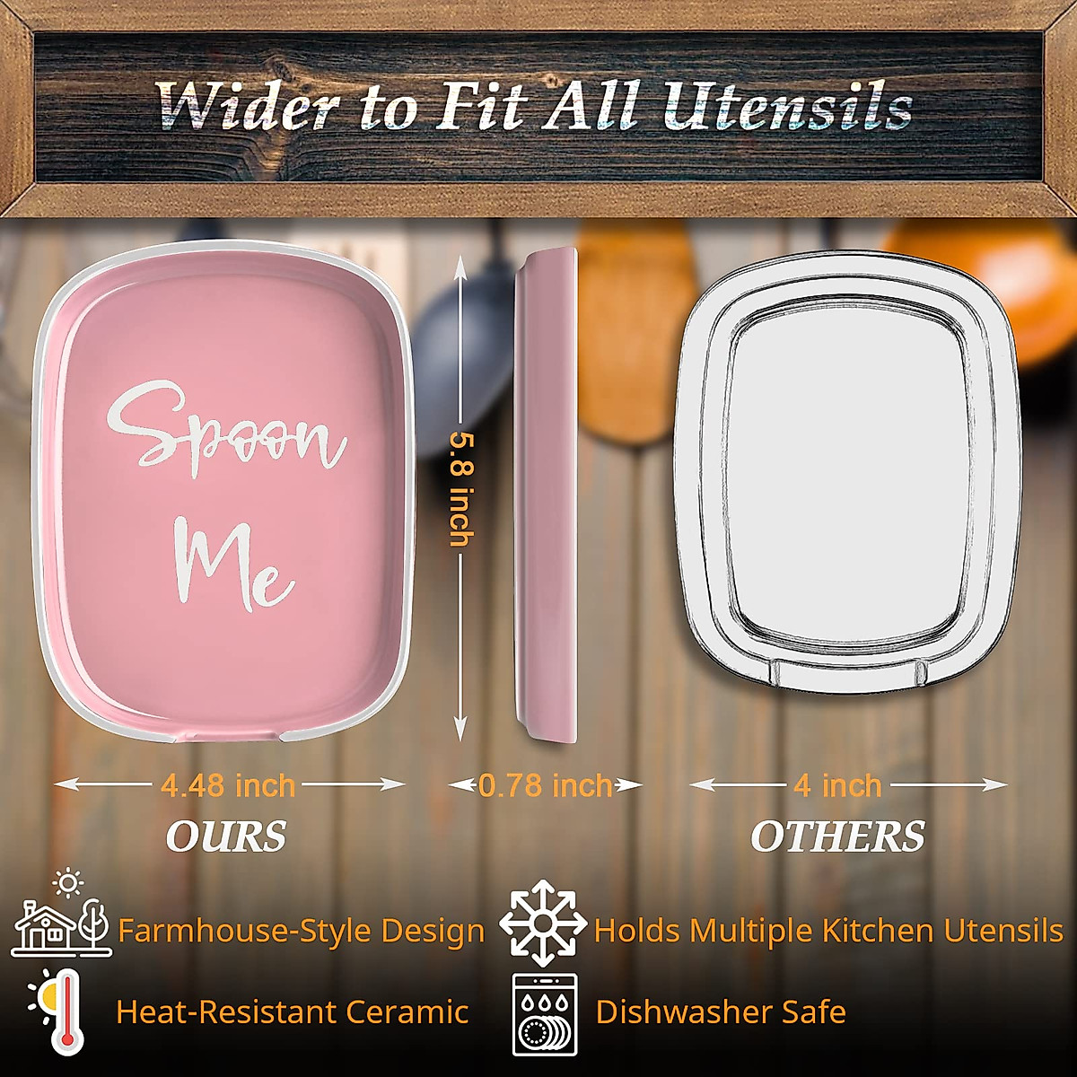 Ceramic Spoon Rest for Stove Top, DAYYET Large Spoon Holder, Spoon Rest for Kitchen Counter, Heat-Resistant Cooking Utensil Rest, Pink Kitchen Decor and Accessories