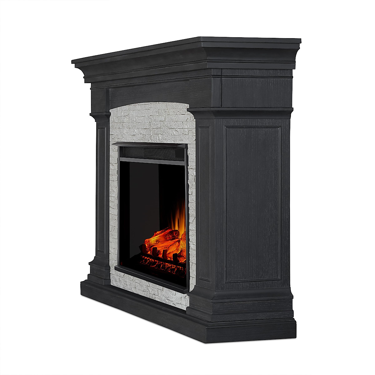Real Flame Deland Grand Electric Indoor Fireplace with Remote Control, Realistic Infrared Fireplace with Heater, Grey