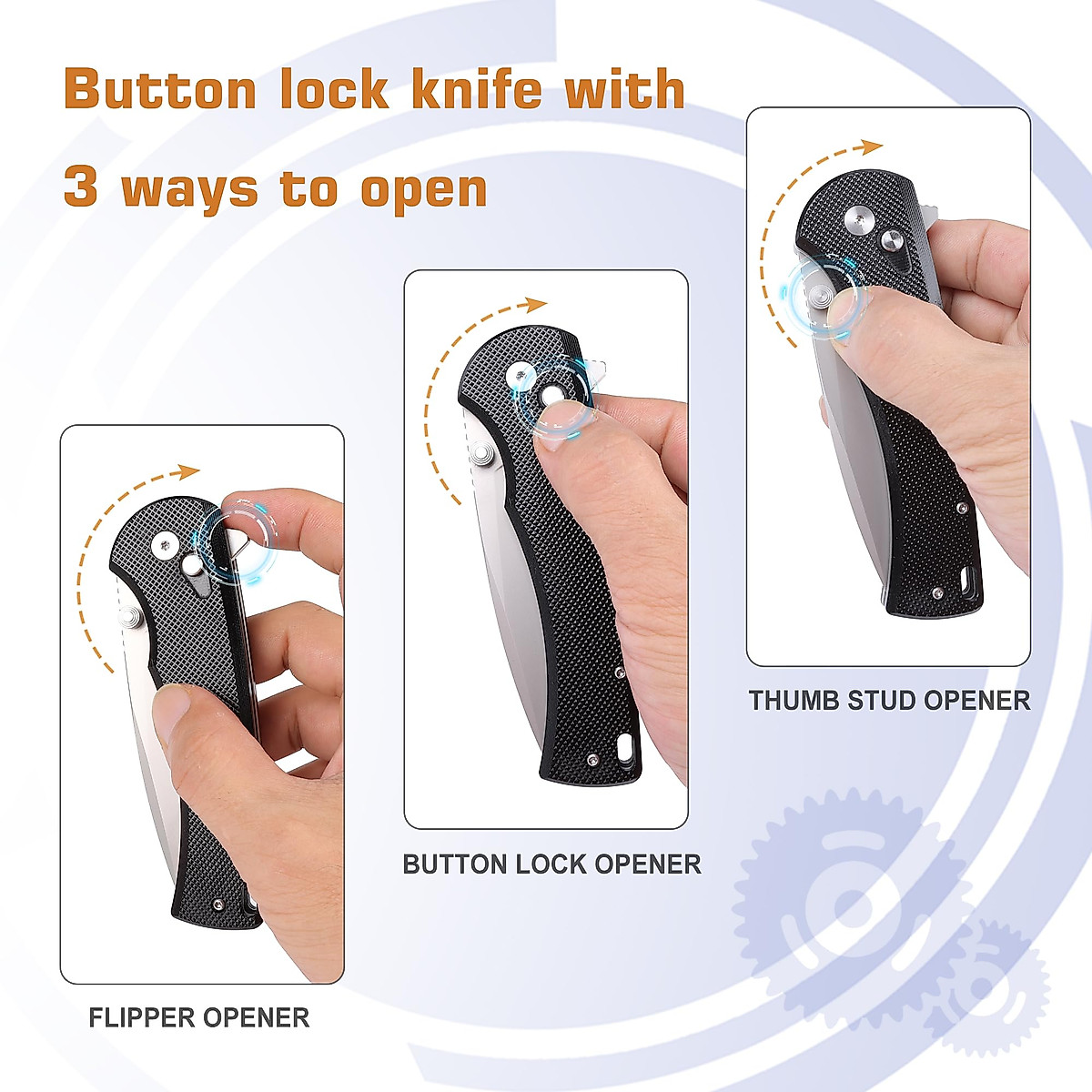 XTOUC Folding Knife EDC Pocket Knife: Button Lock 14C28N Blade Lightweight G10 Handle Camping Knives-Outdoor Hiking for Men