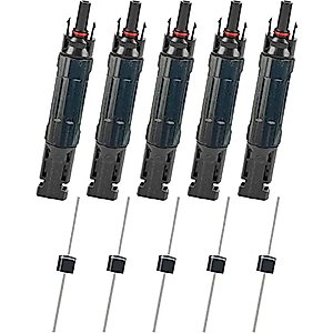 Jtron 5 PCS PV Solar Panel Connector Male/Female 20A Built-in Diode Inline Fuse Solar Wire Connectors Waterproof Anti-backflow