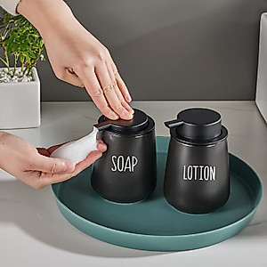 12Oz Black Foaming Soap Dispenser - Ceramic Foam Hand Soap Dispenser Set with Easy-to-Press Pump, Refillable Liquid Dish Soap Dispenser for Bathroom and Kitchen, 2 Pack