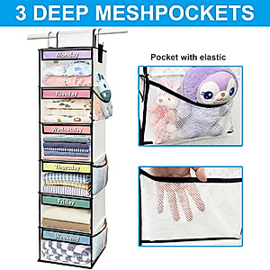 homyfort 6-Shelf Weekly Hanging Closet Clothes Organizer for Kids, Days of The Week Clothes Organizer for Closet, Sturdy Oxford Kids Closet Organizers and Storage (White)