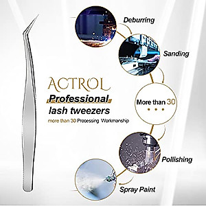 ACTROL Eyelash Extension Tweezers Set 3 PCS for Volume lashes Stainless Steel professional Precision Tweezers Straight and Curved Tip Tweezers (3pcs-1, Silver)