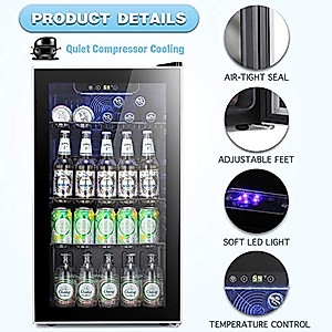 Antarctic Star Beverage Refrigerator Cooler -120 Can Mini Fridge Glass Door for Soda Beer or Wine Constant Glass Door Small Drink Dispenser Clear Front Door for Home, Office Bar 3.2cu.ft