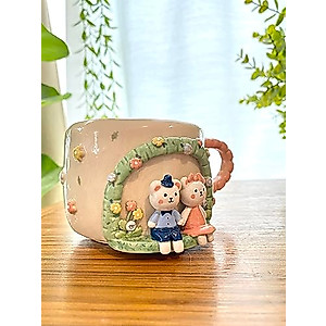 Adorable white bears cup. Cute Handmade ceramic cup, Hand-painted mug, Unique Surprise gift for Christmas or Birthday. Dishwasher and Microwave safe