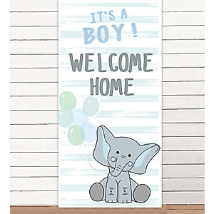 It’s A Boy Welcome Home Cute Cartoon Elephant Banner Background Photo Booth Props Animal Theme Decor for Boy Prince Wild One Safari Baby Shower 1st Birthday Party Favors Supplies Decorations Backdrop