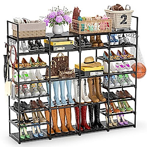 Polegas Large Shoe Rack Shoe Organizer for 62-66 Pairs Shoes and Boots, Metal Shoe Rack Organizer, 8 Tiers Shoe Storage Shelf, Space Saving Shoe Cabinet for Entryway Closet Garage Bedroom Cloakroom