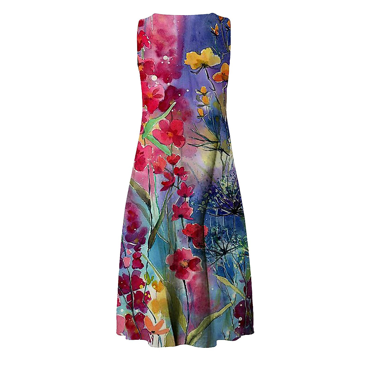 Women Marble Print Summer Tshirt Dress Sleeveless Beach Dress Graphic Long Maxi Tank Dress Casual Resort Clothes with Pockets