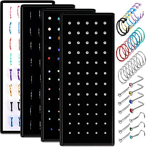FIBO STEEL 200 Pcs Nose Ring Studs Set For Women Men 316L Stainless Steel Hoops L Shaped Screw Bone Piercing Jewelry 20G 22G 1.5mm 2mm 2.5mm