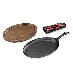 New Star Foodservice 1028614 Commerical Grade Cast Iron Fajita Set, Sizzling Skillet, Japanese Steak Plate
