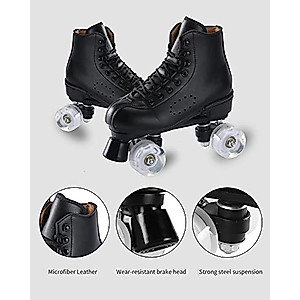Ugboiu Roller Skates for Men and Women, Black Derby Roller Skates with 4 Shiny Wheel, Classic Double-Row Roller Skates for Indoor and Outdoor