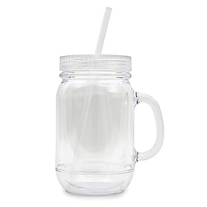 ImpecGear 20 Oz Mason Jar Doubled wall Acrylic Cup with Straw (Clear)