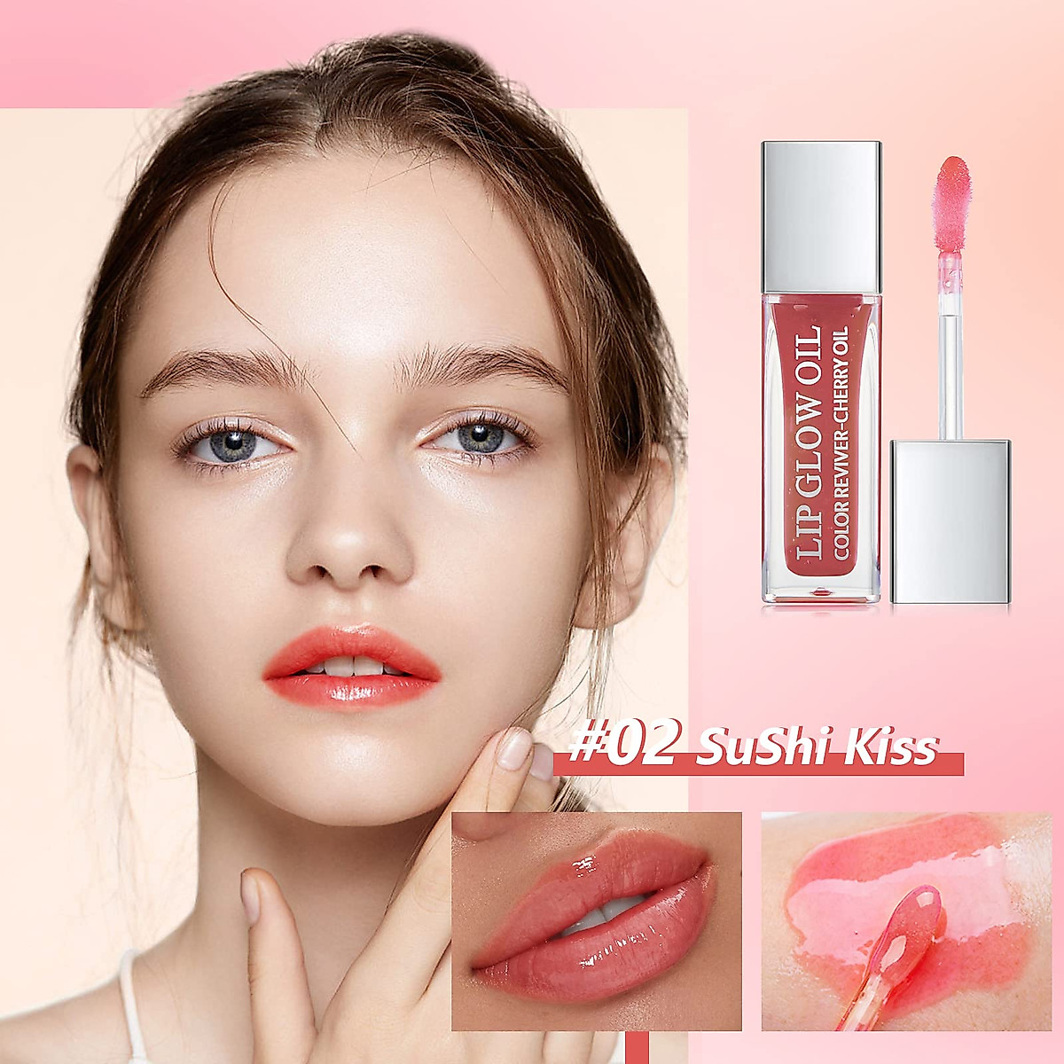 Marine Forest Hydrating Lip Glow Oil, Plumping Lip Gloss Transparent Lip Oil Tinted for Lip Care and Dry Lips, Non Sticky, Shiny and Moisturizing (02)