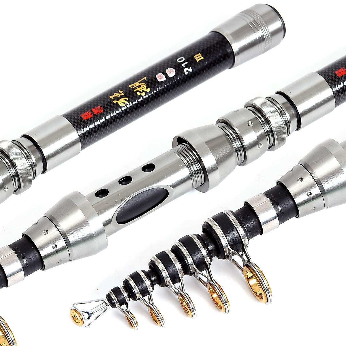 Maraehan Jackgold Collapsible Fishing Rod,Telescopic Fishing Rod,Ultralight Fishing Rod with Portable Retractable Handle, Stainless Steel Guides- Carbon Fiber Pocket Fishing Pole, 2.1