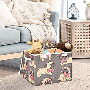 Krafig Cartoon Animal Dog Foldable Storage Box Large Cube Organizer Bins Containers Baskets with Lids Handles for Closet Organization, Shelves, Clothes, Toys