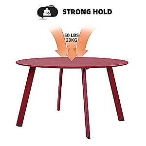 Grand patio Round Steel Patio Coffee Table, Weather Resistant Outdoor Large Side Table, (Red, 1PC)
