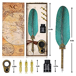 NC Quill Pen Ink Set, Feather Pen Ink Set, Feather Calligraphy Pen Set, Christmas gifts, Valentine’s Day Gift, Birthday Gift, Calligraphy Set Holiday Ideal Gift.(Green)
